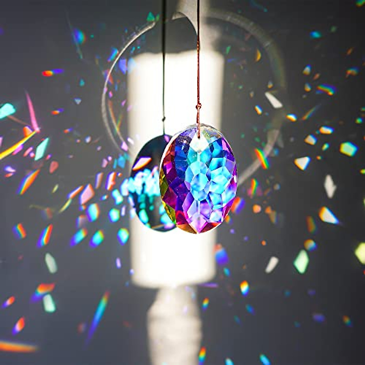 AB Coating Hanging Window Crystal Prism Suncatcher Rainbow Maker Glass Hanging Pendant Ornaments for Home Garden Decoration (89mm,3.5inch)
