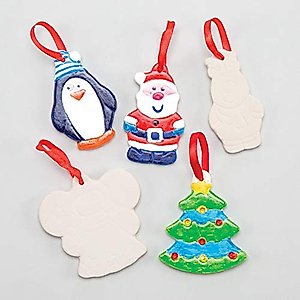 Baker Ross EX591 Ceramic Tree Ornaments - Pack of 6, Perfect for Children to Paint and Decorate, Ideal for Kids Arts and Crafts Projects, Assorted