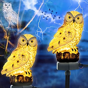 2 Packs White Owl Solar Lights Outdoor Garden Decorations Waterproof Solar Powered Landscape Lighting Owl Decor to Scare Birds Away Lawn Ornaments Yard Pathway Patio Decor