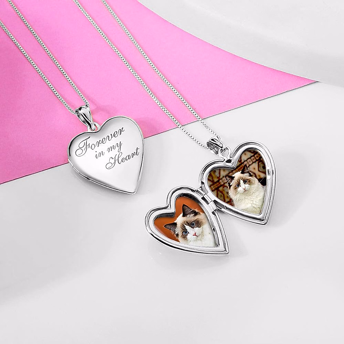 PicturesOnGold Forever in My Heart Locket Necklace for Women That Hold Pictures in Personalized Sterling Silver (Locket + 2 Photos + Engraving).