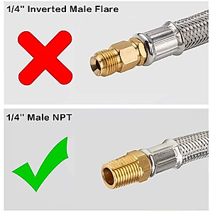 SHINESTAR 12-Inch RV Propane Hose, Stainless Braided Propane Tank Hose for RV Two-Stage Propane Regulator, 1/4-Inch Male NPT x QCC-1, 2-Pack