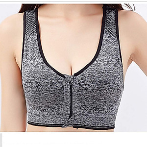 JFLYOU Bra For Women,Ladies Zip Front Sports Bra Wireless Post Surgery Bra Active Yoga Sport Yoga Bra(Gray,X-Large)