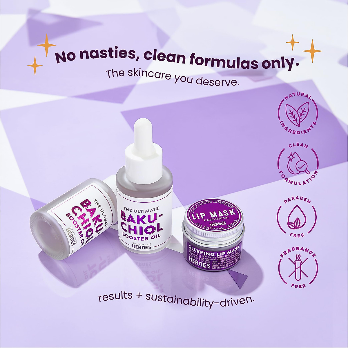 Handmade Heroes 2% Bakuchiol Booster Oil with Sugarcane Squalane, All Natural Retinol Alternative For Radiant and Line Smoothing 0.75oz