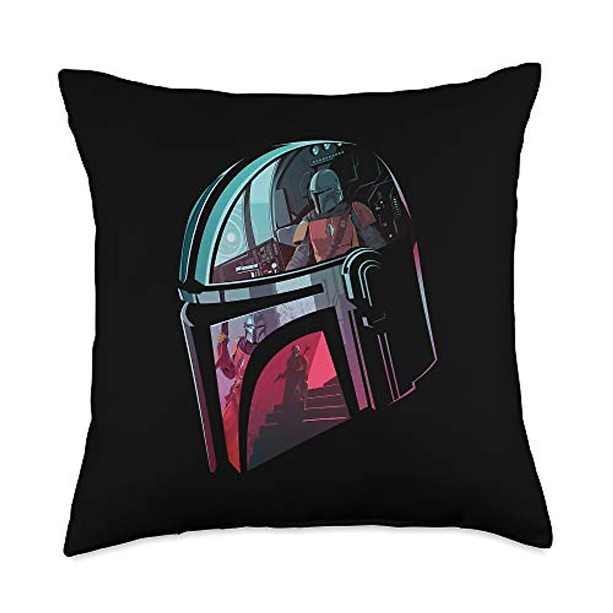 Star Wars The Mandalorian Din Djarin Neon Beskar Helmet Throw Pillow