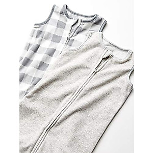 Amazon Essentials Unisex Babies' Microfleece Sleep Sack, Pack of 2, Grey/Light Grey Heather, Buffalo Check, 6 Months