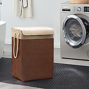 YOUDENOVA Collapsible Laundry Basket with Lid, 80L Clothes-Hamper for Bedroom with Handles, Freestanding Hamper with Lid, Foldable Laundry Hamper for Baby, Towels Blankets Toys Organizer. Brown