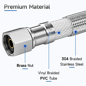 JUWO 18 FT Refrigerator Water Line, 1/4 Inch Compression Stainless Steel Ice Maker Hose Connector, For Medium-sized Residences with Long Distance
