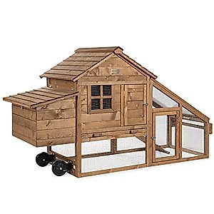 Best Choice Products 71in Mobile Fir Wood Chicken Coop Hen House Poultry Cage for 3-5 Hens, Outdoor, Animal Care w/Wheels, 2 Doors, Nest Box, Removable Tray, UV Panel