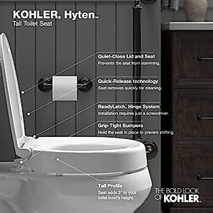 KOHLER Hyten Elevated Quiet-Close Round-Front Toilet Seat, White