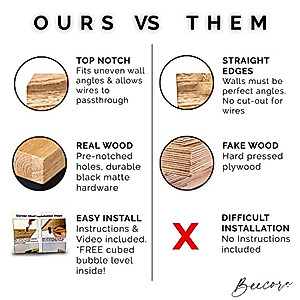 Beecora Corner Wall Shelf- Home Decor [3PC Set] w/Bonus Level Rustic Real Wood Farmhouse Shelves for Bedroom Wall Mounted Living Room Bathroom Organizer Kitchen Office Floating Shelf