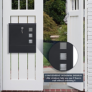 KYODOLED Locking Mailbox Wall Mount, Locked Mail Boxes, Mailbox with Key Lock for Outside, Large Capacity Drop Box for Newspapers, 13 x 3.4 x 11.8 Inch, Black