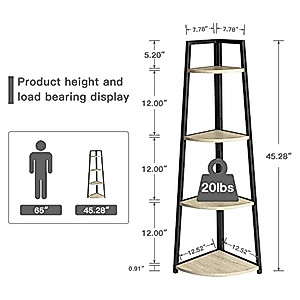 CIPACHO Corner Shelf Stand,4-Tier Corner Bookshelf, Industrial Ladder Shelf,Tall Corner Plant Stand Display Shelf for Living Room, Kitchen, Home Office