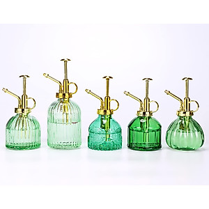 Aebor Glass Plant Mister Spray Bottle, 7.5" Green Glass Water Spray Bottle with Gold Top Pump Small Watering Can, Small Plant Sprayer Mister for Indoor Outdoor House Plant, Green+Gold (Green+Gold E)