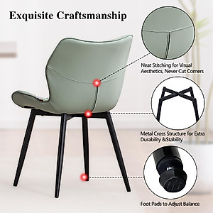 YOUNIKE Dining Chairs Set of 2, Upholstered Faux Leather Dining Room Chairs, Modern Living Room Bedroom Side Chairs with Wing Back and Metal Legs, Kitchen Chairs Mint Green