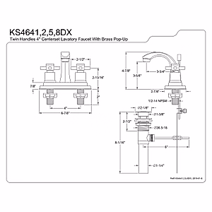 Kingston Brass KS4642DX Concord 4-Inch Centerset Lavatory Faucet with Concord Cross Handle, Polished Brass