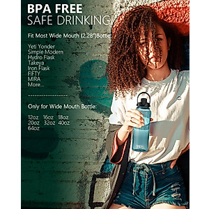 ALIENSX Spout Lid for Wide Mouth Water Bottles, Ideal Chug Cap for Hydro Flask Rambler 12/16/18/32/40/64 oz and Yeti Yonder 20/25/34/50 oz, Replacement Lids with Push Button and Flexible Handle