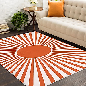 LEEVAN Boho Rug for Living Room, Machine Washable Rugs, Farmhouse 4x6 Rug Cotton Woven Bedroom Rug, Entryway Rugs Indoor, Orange&White