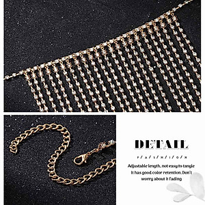 Ludress Crystal Layered Body Chain Gold Rhinestone Chest Chain Sparkly Tops Bra Chains Tassel Bikini Chain Rave Party Body Jewelry for Women and Girls