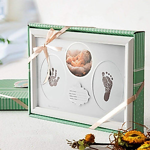 GTweyre Baby Picture Frame Handprint and Footprint Kit First Year Keepsake Photo White Wooden Make Baby Registry Baby Boy Stuff Newborn Baby Shower Gifts, Baby Footprint Kit, Nursery Decor