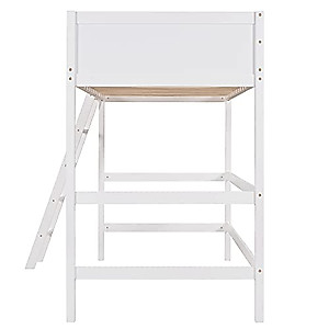DEYOBED Twin Size Wooden Loft Bed Frame with Ladder - Space-Saving Design for Kids, Teens, and Adults