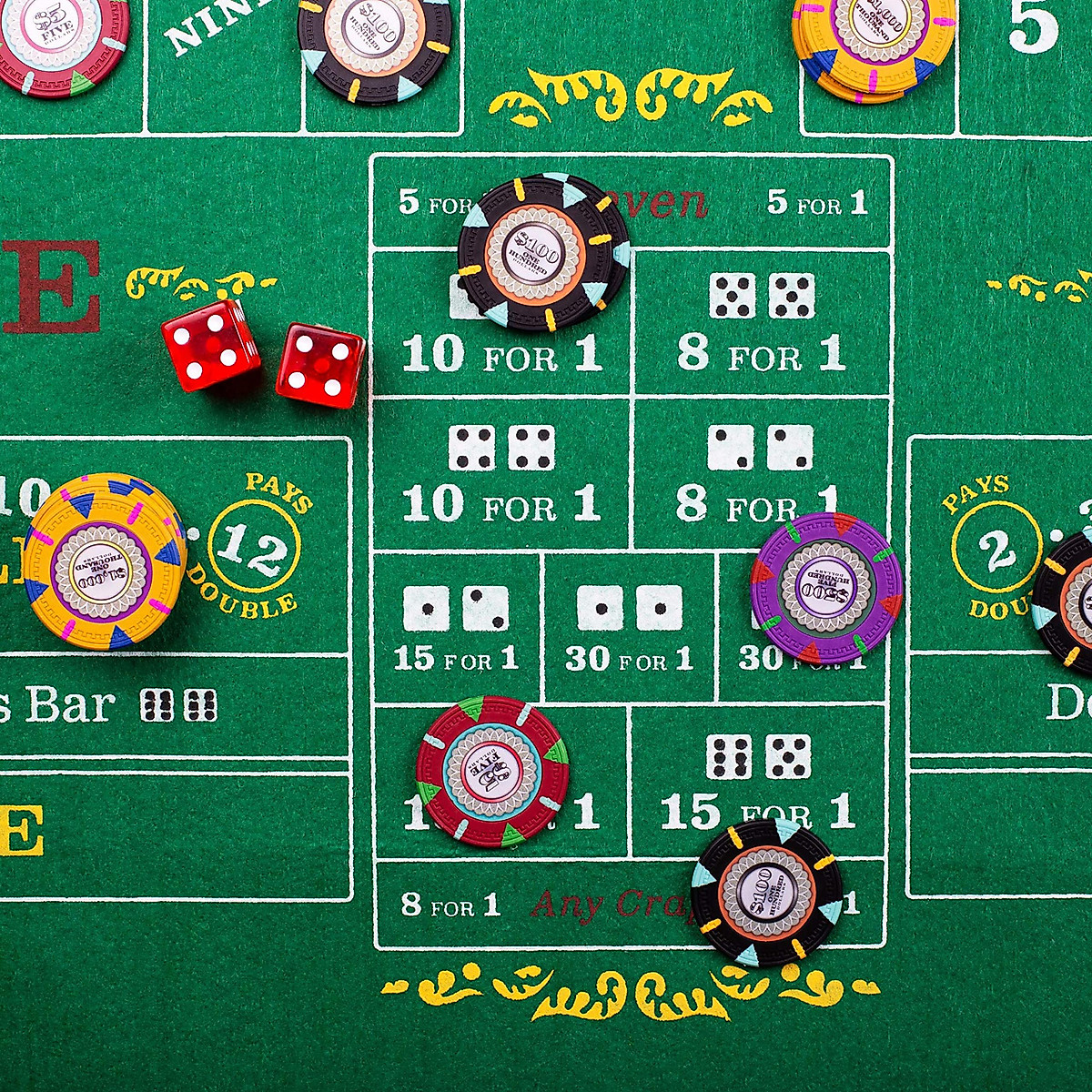 Brybelly Double-Sided Craps Table & Roulette Casino Felt | Convenient, Space-Saving 36" x 18" Roll-up Casino Gambling Tabletop Mat | Smooth 2mm Mini-Felt for Coffee Table Texas Hold 'Em & Blackjack