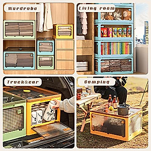 KISYONGUS 2 Pack 15Gal Large Capacity Storage Bins with Lids, Five-Door Stackable Storage box with wheels, Plastic Foldable Storage Boxes for Closet Storage Organization, 55L