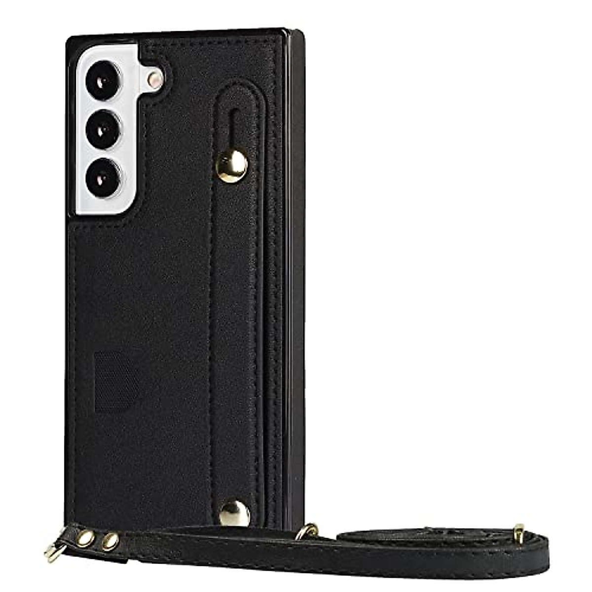 CCSmall Case for Samsung Galaxy S22+ Plus (Not S22) with Card Slot Holder, Removable Adjustable Shoulder Strap Lanyard Crossbody Neck Purse Phone Case for Samsung Galaxy S22 Plus KB Black