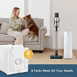 8 Pack VCA-ADB90 Dust Bag Compatible with Samsung VCA-SAE903/AA & VCA-SAE904/AA, Replacement Bags for Jet 75 Complete 75+ 90+ 70+ Series Stick Cordless Vacuum Cleaners, Compared to Part VCA-ADB90/XAA