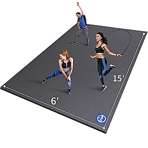 MRO Extra Large Exercise Mat 6' x 15' x 7mm, High-Density Workout Mats for Home Gym Flooring, Non-Slip, Extra Thick Durable Cardio Mat, and Ideal for Plyo, MMA, Jump Rope (Black)