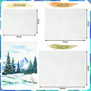 150 Sheets Watercolor Paper Bulk White Water Coloring Paint Paper with 10 Pcs Detail Paint Brushes for Artists Kids Students Watercolorists Art Drawing Beginning, 4 x 6 Inch, 5 x 7 Inch, 9 x 12 Inch