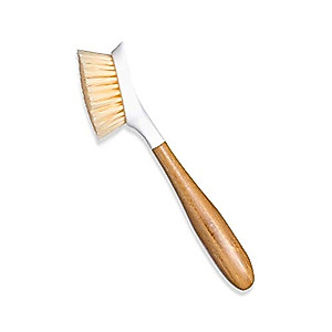 Full Circle Be Good Bamboo Handle Dish Brush – Sustainable Kitchen Cleaning with Tough Bristles - Natural Dish Scrubber & Cast Iron Cleaner - Long Handle Brush for Dishes, Pots, and Pans, White