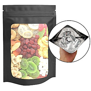 STUs 100 Pack Smell Proof Bags 4 x 6 Inch Resealable Stand-Up Mylar Bags with Clear Window Foil Pouch Bags Flat Bag Matte Black
