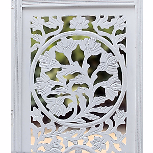 COTTON CRAFT Room Divider Wood Floor Screen - Kamal Antique White 4 Folding Panel 72x80 - Portable Reversible Functional Decorative Partition - Reversible Boho Freestanding Small Spaces Privacy
