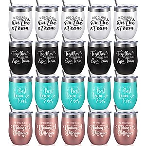 Employee Appreciation Gifts Wine Tumbler Team Gifts for Employee Thank You Gift for Coworker Women Men, 12 oz Wine Tumbler Insulated Stainless Steel Tumbler with Lid and Straw (Charming Style, 20 Pcs)