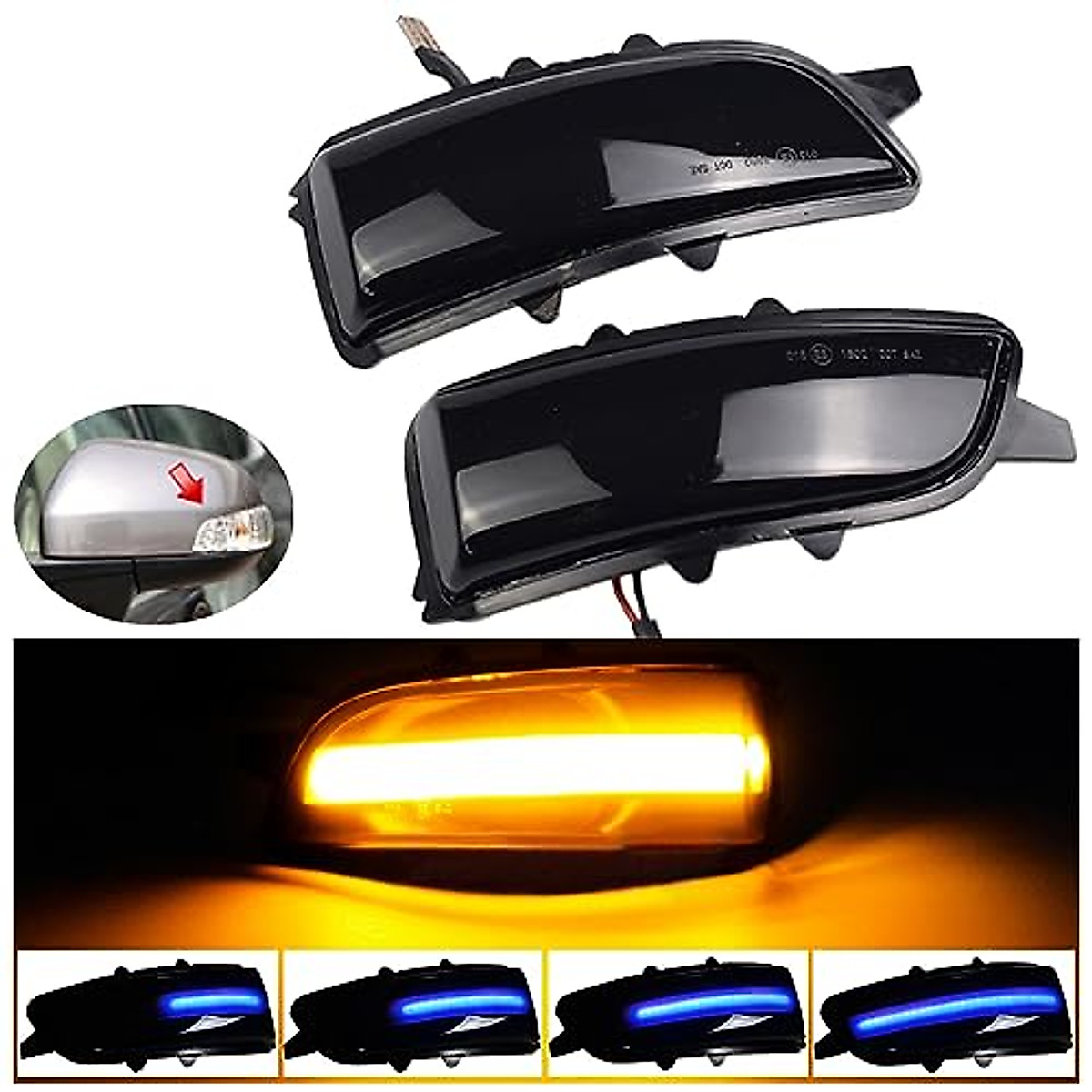 Hacreyatu For-Volvo C30 C70 S40 S60 V40 V50 V70 2008-2010 Dynamic Side Wing LED Turn Signal Blinker(Blue)