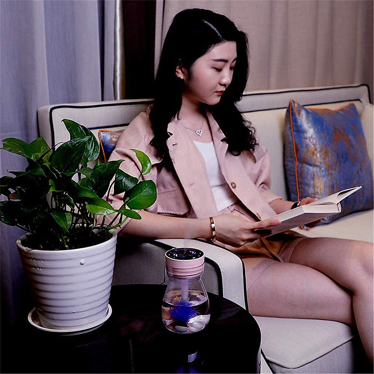 Micro Landscape Humidifiers, Mini Humidifier, Small Humidifier,Cute humidifier,Car Humidifiers,Air Humidifier,personal humidifier,Cool Mist Humidifiers For Bedroom Kids,Office Desk Humidifier(Blue)