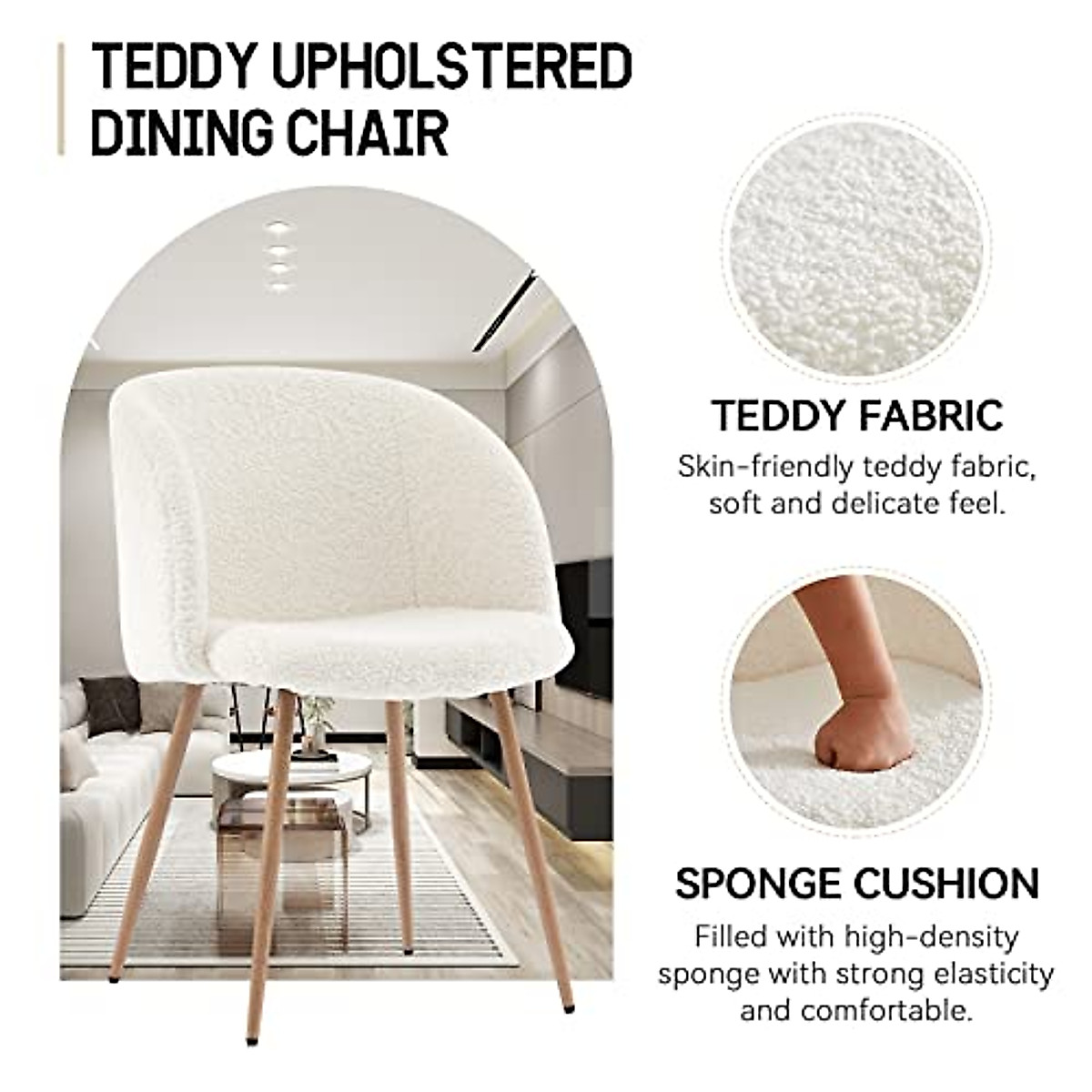 NIOIIKIT Sherpa Dining Chairs Set of 2, Upholstered Living Room Chairs, Accent Chairs with Barrel Back, Faux Fur Armchairs for Living Room, Home, Office, Dining Room, Bedroom (White)