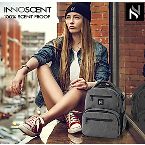 INNOSCENT Mini Smell Proof Backpack With Lock For Men/Women USB & Headphone Port (Light Grey)