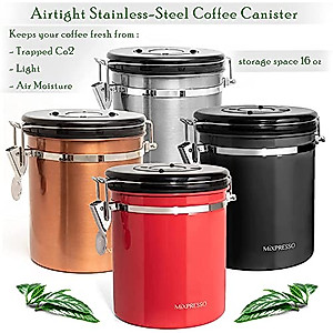 Mixpresso Bronze Stainless Steel Airtight Coffee Container with Date Tracking For All Types Of Coffee, Vacuum Sealed Airtight Container, Coffee Jar 16 Ounces, Coffee Grounds Container, Coffee Tin