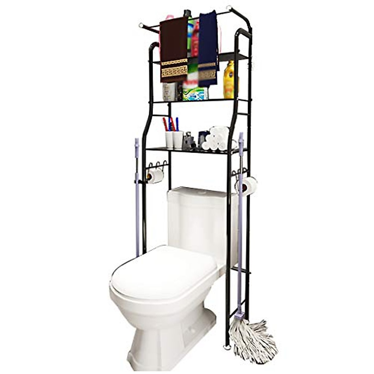 Hokcus Multi-Functional Shelf Washer Storage Frames for Over Toilet Floor Standing Storage Shelf with Clothes Rail,3 Tier Bathroom Organizer Shelf with Hooks,Punch Free,Space Saver