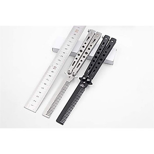 ZERIRA 2 Pcs Outdoor Camping Practice Comb Butterfly Comb Knife Novel Stainless Steel Butterfly Comb Modeling Tool