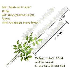 U'Artlines 12 Pack(Total 43.2 Feet) Artificial Fake Wisteria Vine Rattan Hanging Garland Silk Flowers String Home Party Wedding Decor (12, White)