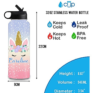 Personalized Water Bottle for Kids with Straw Lid,Custom Stainless Steel Sports Water Bottle with Name or Text-Double Wall Vacuum Insulated Gift Cup for Kids Women Men