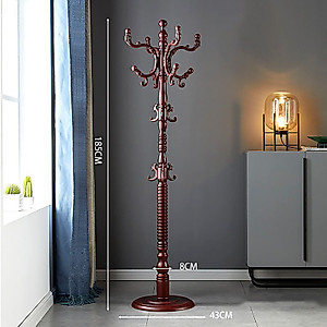 High-Grade Coat Rack Freestanding Coat Rack Stand, Wooden Coat Rack Stand with 14 Hooks, Coat Rack Wooden Tree for Coats, Hats, Bags, Purses, for Entryway Hallway Foyer Office Closet (Mahogany color)