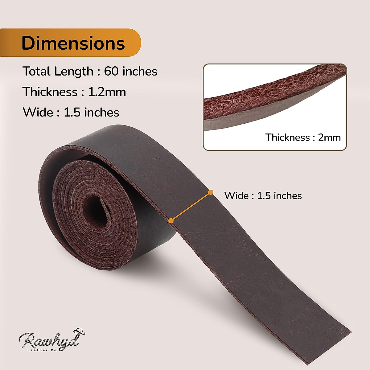 Leather Strap - Full Grain Buffalo Leather Strips for Crafts – Brown Leather Straps Ideal for Arts and Crafts, Tooling, Jewelry, DIY Home Decor, & More - Durable Tooling Leather Strip (1.5" x 60")