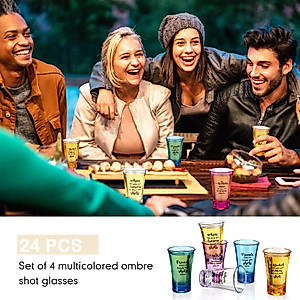 Zeyune 1.2oz Colorful Shot Glasses Acrylic Unbreakable Party Shot Glasses Compatible with 6 Shot Glass Dispenser and Holder(Clear, Yellow, Blue, Purple, 24 Pcs)