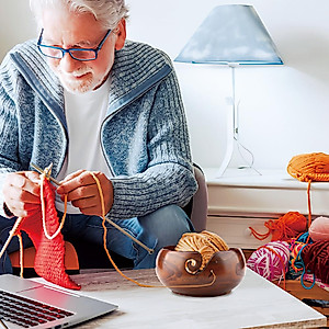 Leopacat Wooden Yarn Bowl, Storage Bowl with Carved Holes Drills Crocheting Knitting Holder Gift Bowls for DIY Crochet Supplies Handmade Round Woven Mum Wife Granny Enthusiasts Elegant Decoration