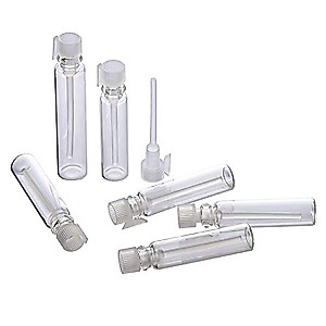 120Pcs 1Ml Mini Cute Empty Glass Perfume Essential Oils Sample Vials with White Plastic Rod Caps Glass Vials Sample Dropper Bottle for Essential Oils Aromatherapy (120Pcs 1Ml White Plastic Rod)
