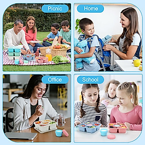 FANCILLA 5 Pack Bento Snack Boxes with 5 Compartments & 4 Leakproof Sauce Containers - Reusable Lunchable Snack Containers, Divided Stackable for School, Work, and Travel (Classic)