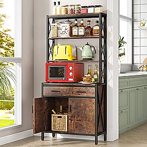 LITTLE TREE 4-Tier Bookshelf Bookcase with Drawer, Tall Industrial Etagere Book Shelves Storage Cabinet for Living Room, Home Office, Rustic Brown